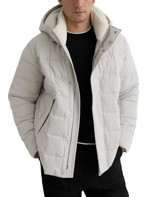 REISS Long Sleeve Borg Lined Quilted Puffer Jacket - Stone