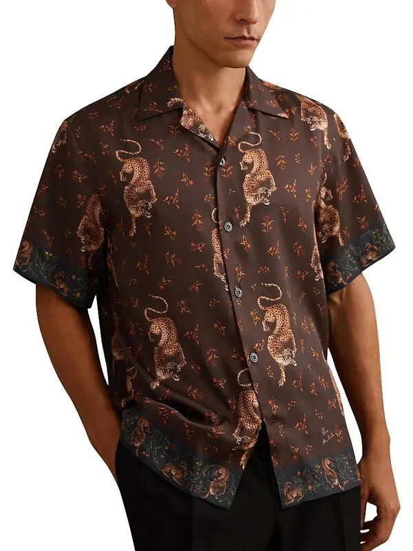 REISS Empire Short Sleeve Printed Cuban Shirt - Multi