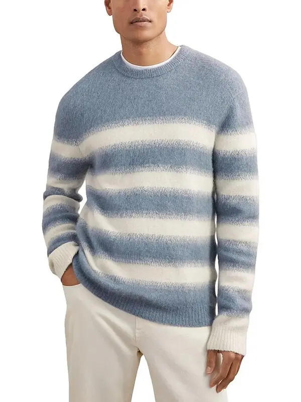 REISS Long Sleeve Striped Wool-alpaca Jumper - Soft Blue/white
