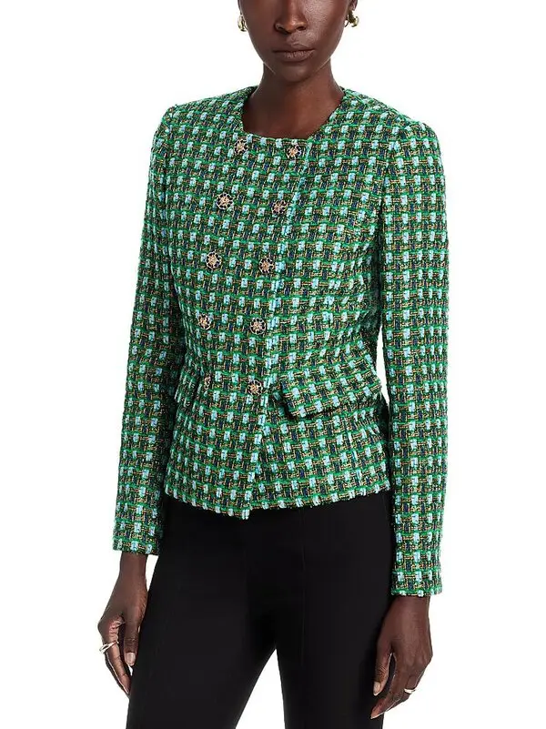 Elie Tahari Eleni Double Breasted Blazer - Parrot Green Tweed