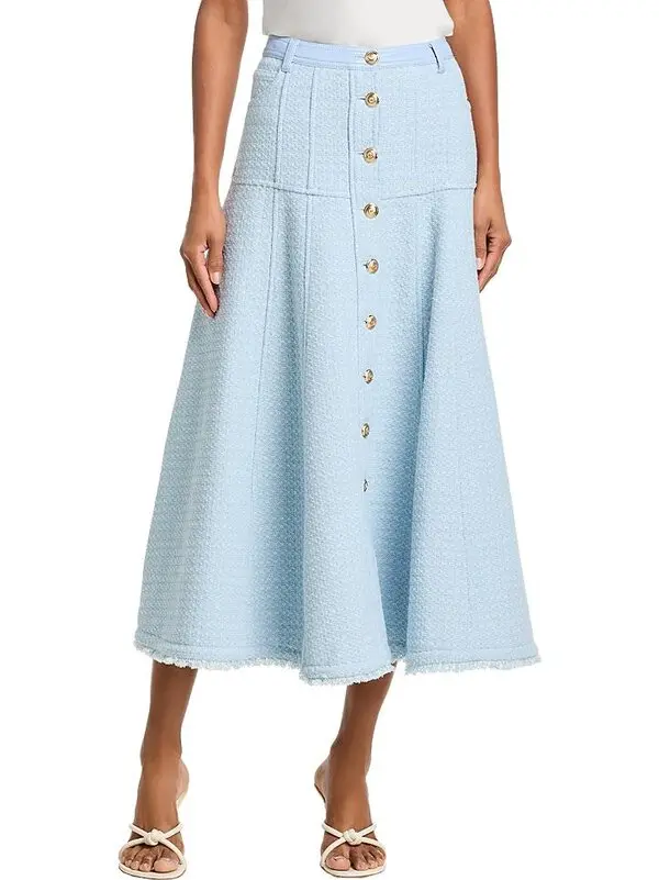 Cinq À Sept Birdseye Tweed Midi Skirt - Bluebell Mist/white