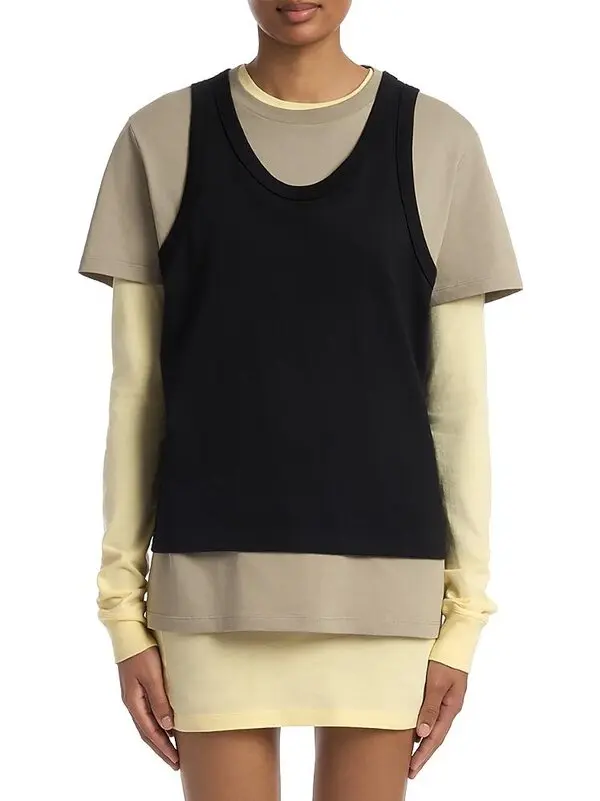 Wardrobe.NYC Layered Top - Lemon/taupe/black