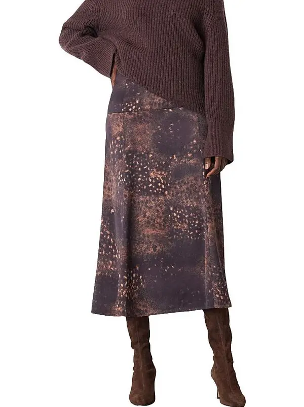 Whistles Spotted Animal Print Satin Midi Skirt - Brown/multi