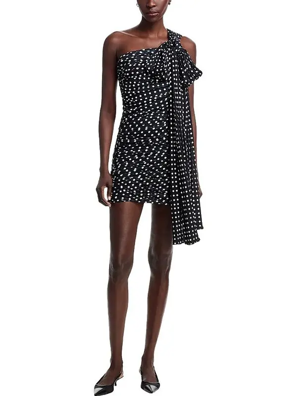 PATOU One Shoulder Draped Dress - Night Blue Polka Dots