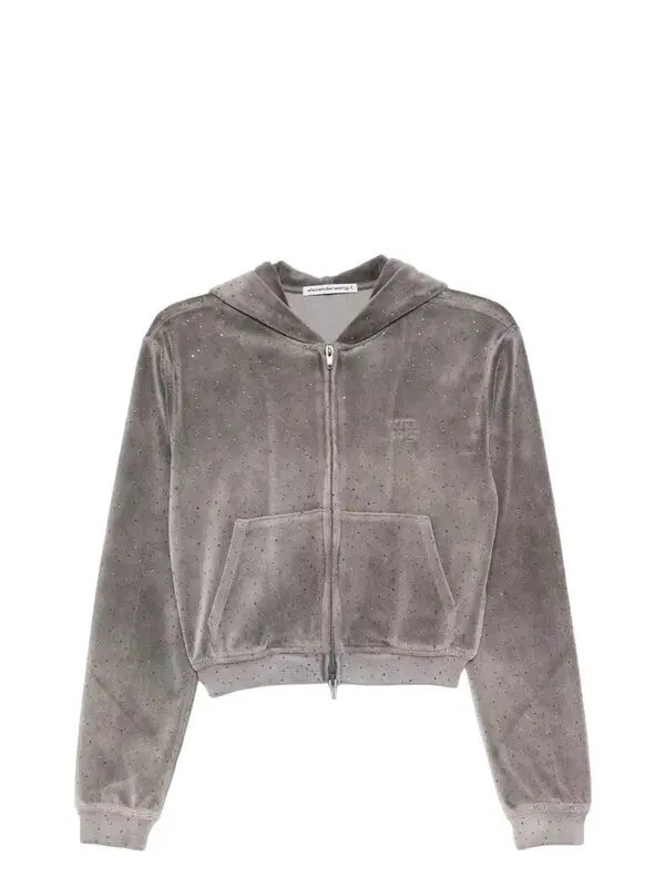 Alexander Wang Crystal-embellished Zip-up Hoodie - Grey