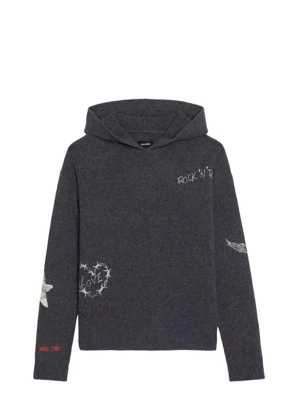 Zadig&Voltaire Markyz Embroidered Cashmere Hooded Sweater - Grey