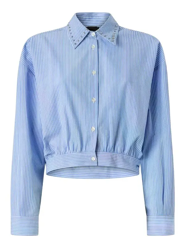 Pinko Striped Embellished Cropped Shirt - Blue