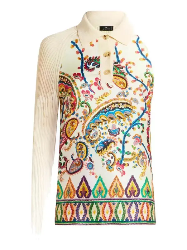 Etro Paisley-motif Long-sleeve Polo Top - Neutrals