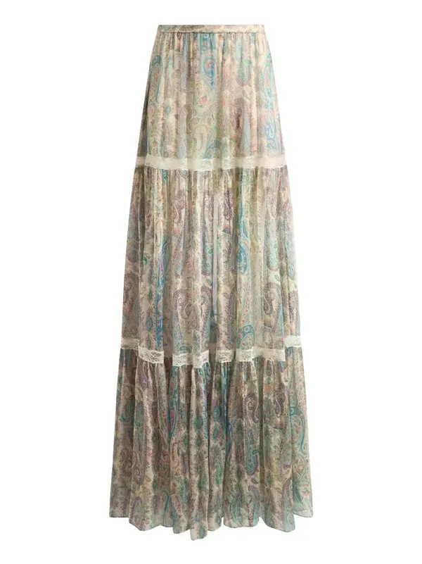 Etro Paisley Print Maxi Skirt With Lace Trim - Neutrals