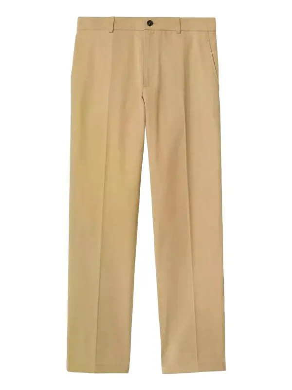 Burberry Cotton Twill Chinos With Embroidered Logo - Neutrals