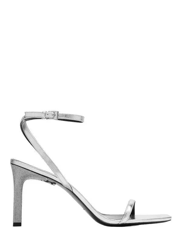 Tory Burch Metallic Leather Pavé Embellished Ankle Strap High Heel Sandals - Silver
