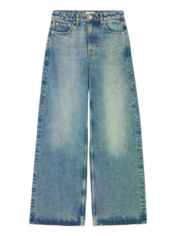 GANNI High-rise Wide-leg Faded Denim Jeans - Blue