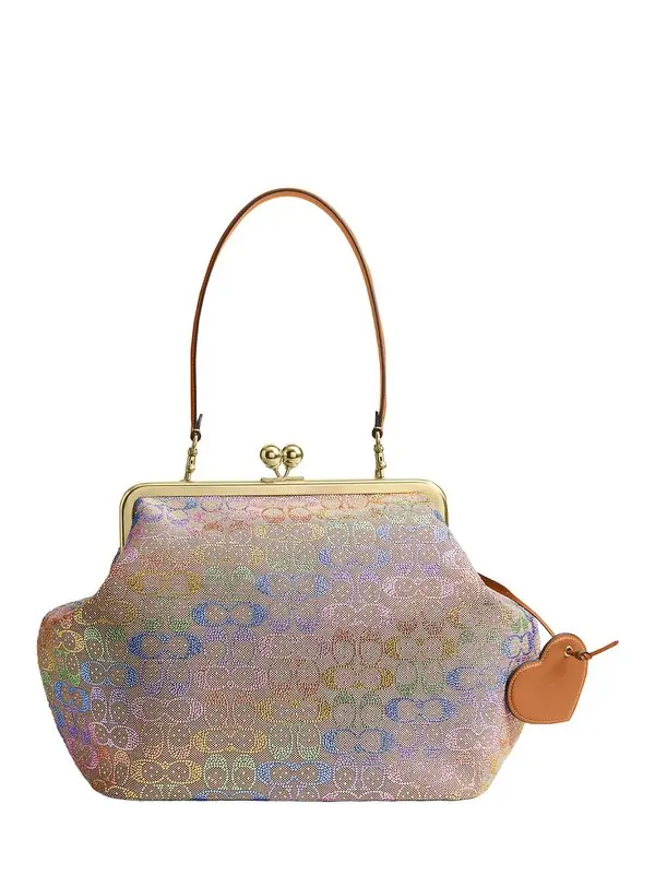 Coach Large Kisslock Frame Bag In Crystal Signature Jacquard - Brass/rainbow Multi