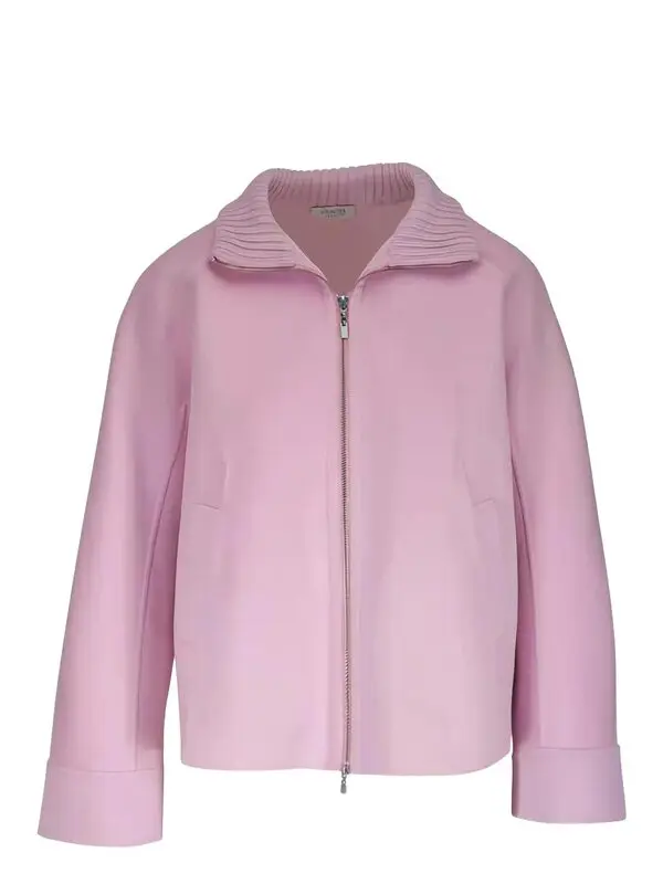 Kinross Cashmere Ribbed Collar Zip Jacket - Pink