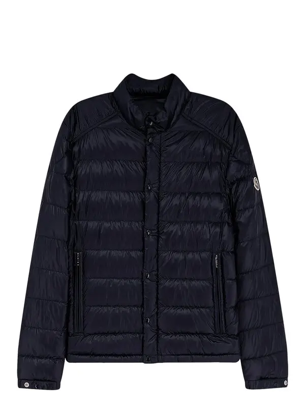 Moncler Down Jacket With Logo Patch - Blue