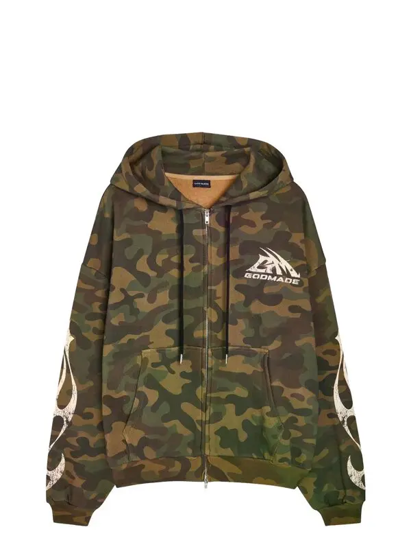 GODMADE Camouflage Print Zip-up Hoodie - Green