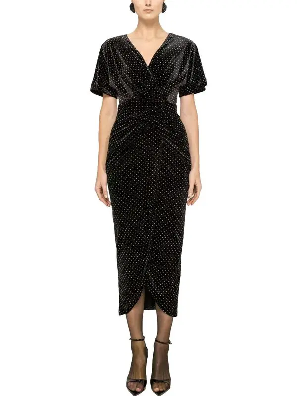 NISSA Glitter Velvet Midi Dress - Black
