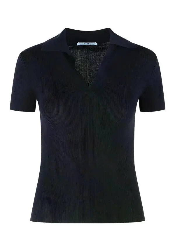 Max Mara Albero Ribbed Polo Top - Blue