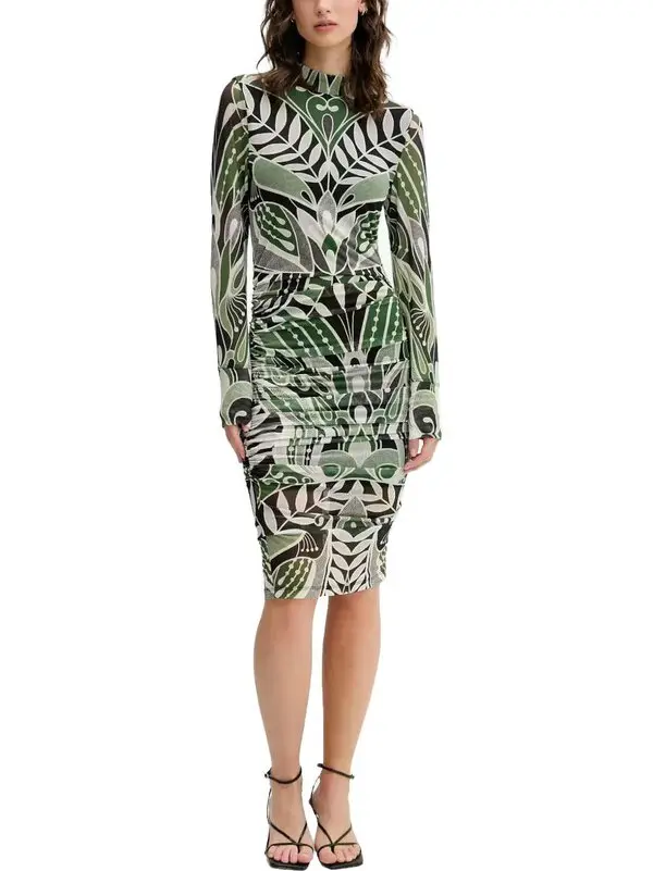 Farm Rio Long-sleeve Floral-pattern Midi Dress - Green