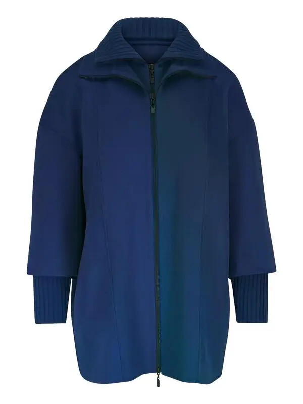 Kinross Cashmere Ribbed Zip Coat - Blue