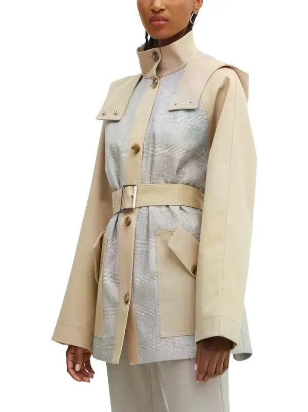 BOSS Hooded Checked Coat - Neutrals