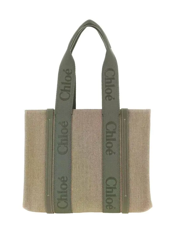 Chloé Logo Canvas Leather Woody Shopping Bag - Neutrals