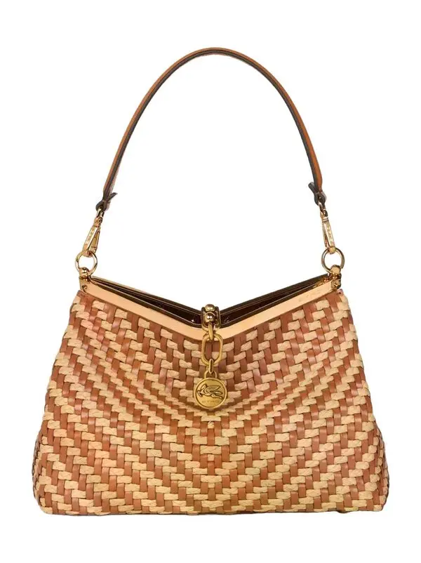 Etro Medium Vela Woven-leather Shoulder Bag - Neutrals
