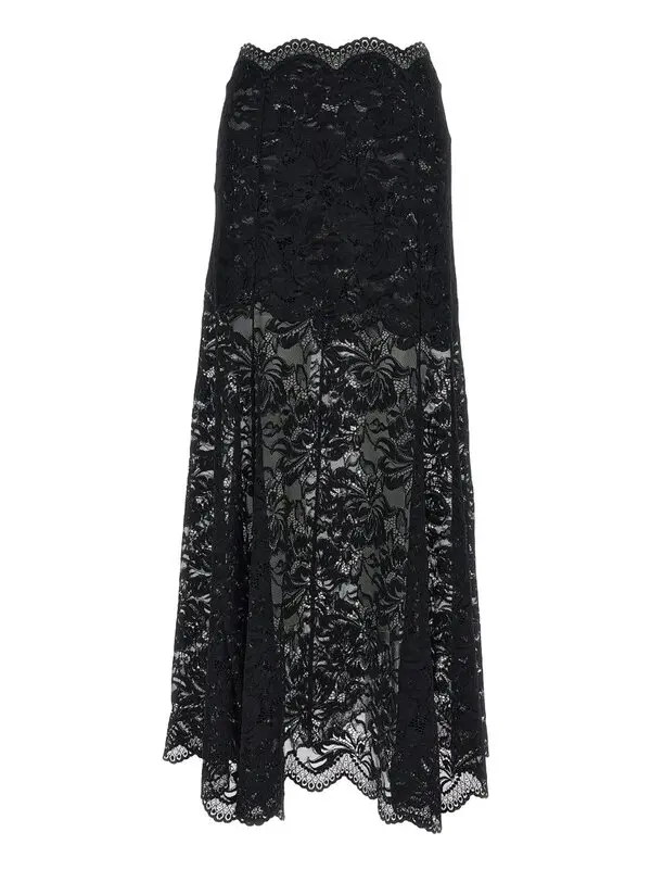 Rabanne Stretch Lace Pattern Midi Skirt - Black