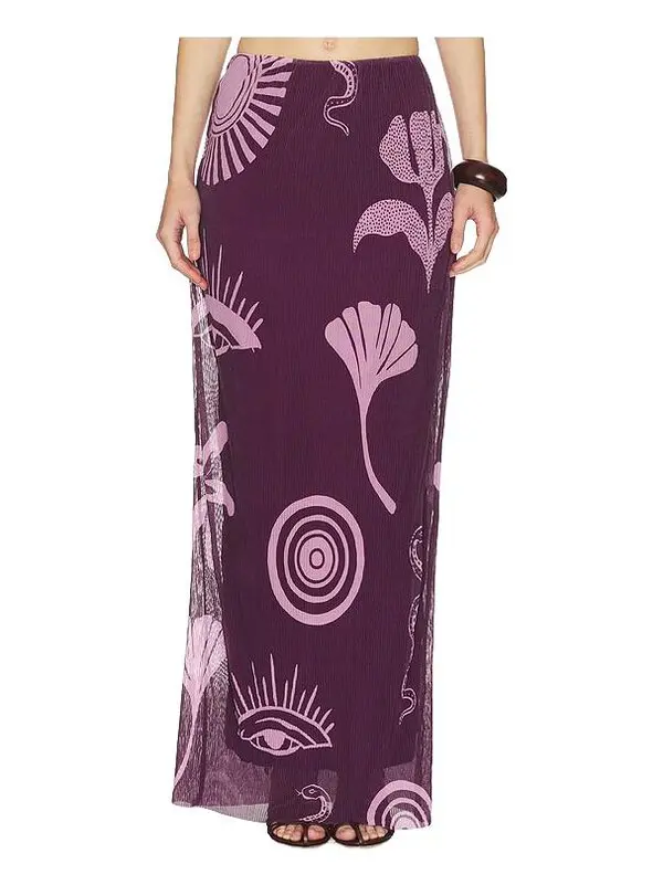 CALA DE LA CRUZ Pleated Maxi Skirt With Nature Graphics - Purple