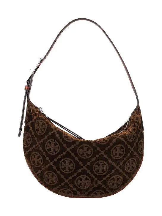Tory Burch T Monogram Flocked Small Balloon Bag - Brown