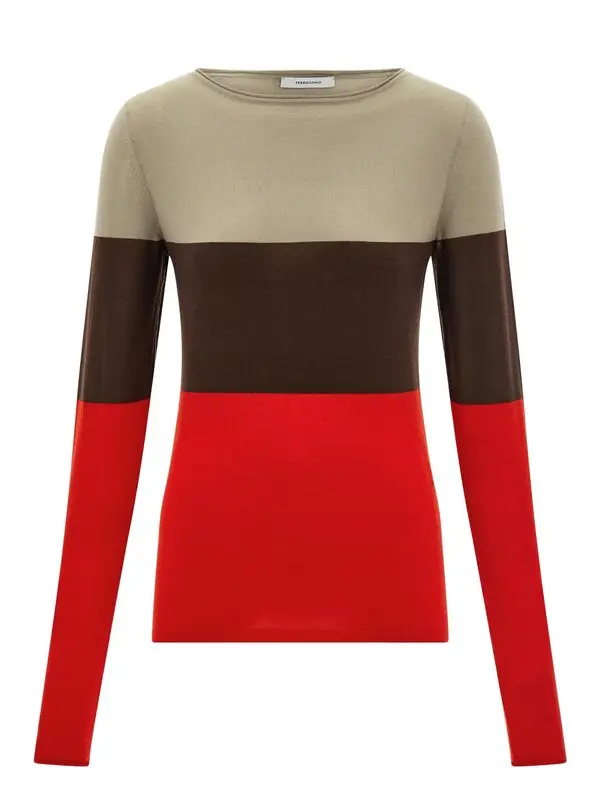 FERRAGAMO Color Block Virgin Wool Top - Red