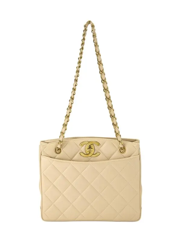 Chanel Lambskin Turnlock Tote - Beige