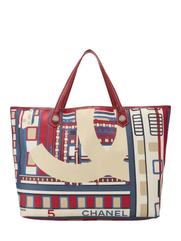 Chanel Coated Canvas Train Car Print Tote - Red