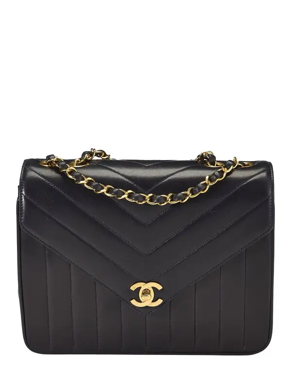 Chanel Lambskin Chevron Envelope Flap Bag - Navy