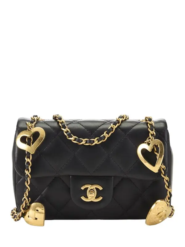 Chanel Lambskin Heart Charm Flap Bag - Black