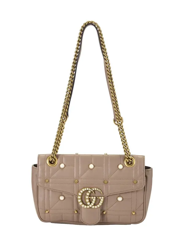 Gucci Leather Gg Marmont Shoulder Bag - Beige