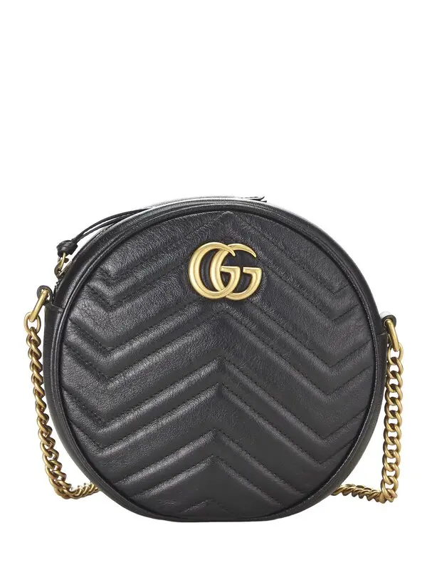 Gucci Leather Gg Marmont Round Shoulder Bag - Black
