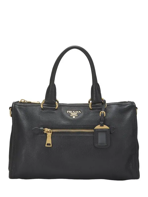 Prada Vitello Daino Convertible Zip Handbag - Black