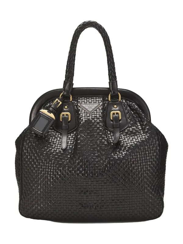 Prada Woven Leather Frame Bag - Black