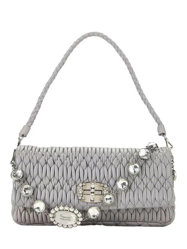 Miu Miu Nappa Crystal Flap Shoulder Bag - Grey
