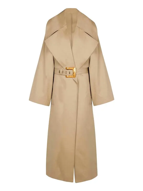 Balmain Long Cotton Gabardine Trench Coat - Beige