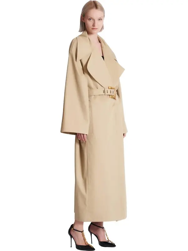 Balmain Long Cotton Gabardine Trench Coat - Beige