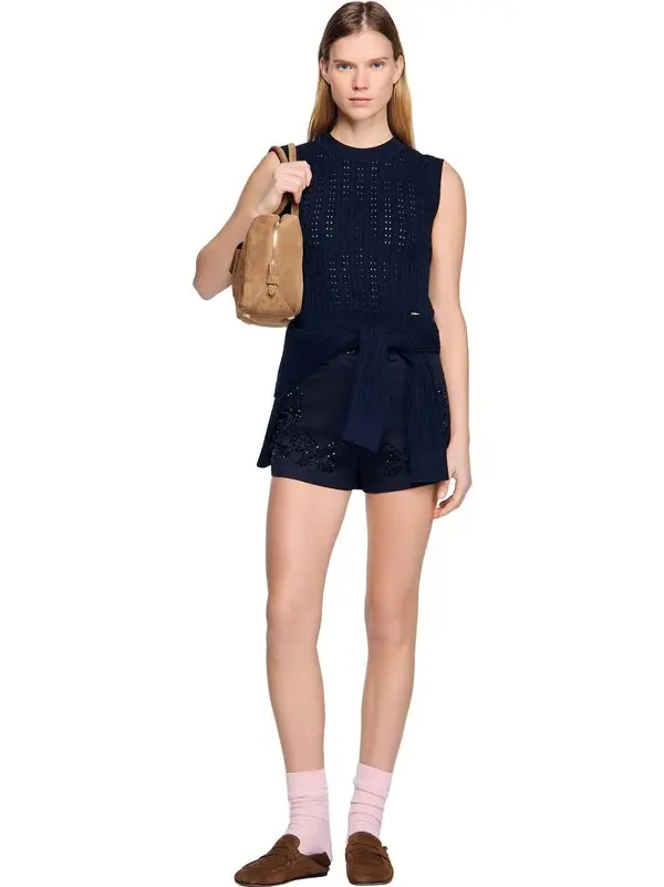 Sandro Textured Knit Sleeveless Top - Navy Blue