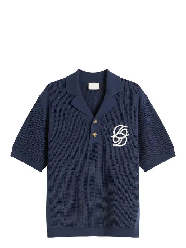 Drole De Monsieur Monogramme Open Weave Polo - Navy
