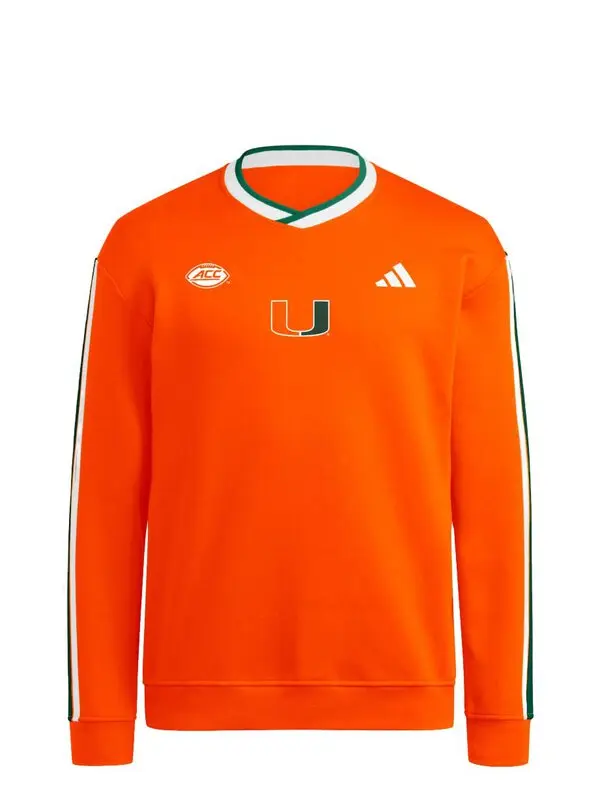 Adidas Miami Hurricanes 3-stripes Fleece Crewneck - Collegiate Orange / White