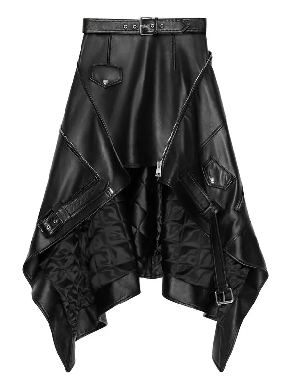 Givenchy Asymmetric Biker Leather Skirt - Black