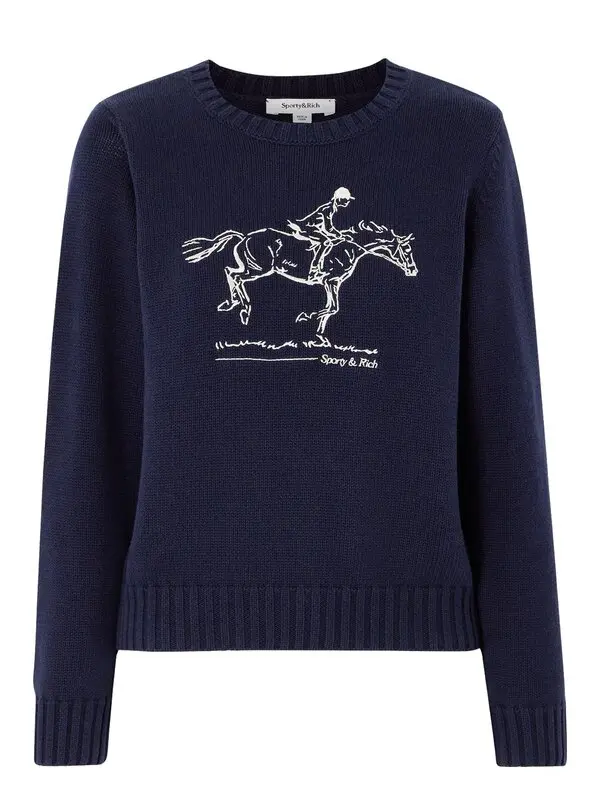 SPORTY & RICH Embroidered Cotton Sweater - Blue