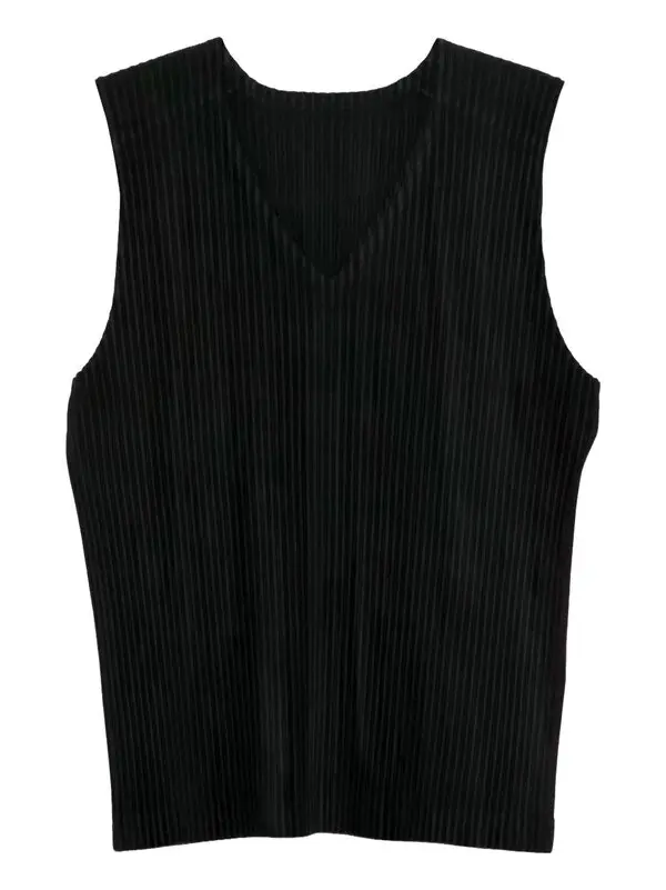 Issey Miyake Pleated V-neck Vest - Black