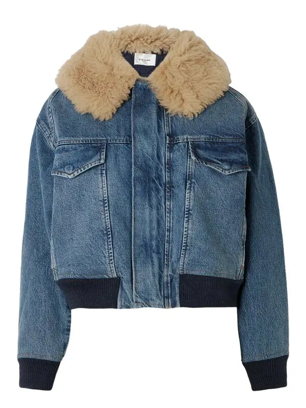 FRAME The Aviator Shearling-trimmed Denim Jacket - Blue