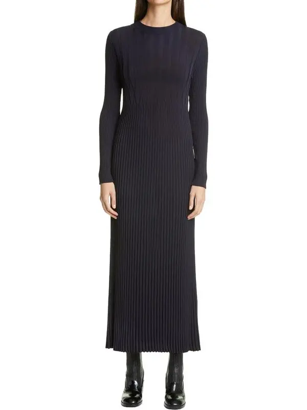 Max Mara Nausica Ribbed Long-sleeve Sweater Dress - Blu Marino